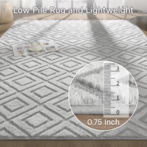 ST. BRIDGE Soft Grey Rugs for Bedroom 4x5.3 Feet, Geometric Memory Foam Rugs for Living Room, Fluffy Checkered Shaggy Area Rug for Girls Kids Dorm Room, Non-Slip Washable Modern Indoor Carpet