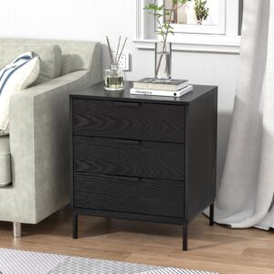 Anmytek Nightstand with 3 Drawers, Modern Wood Night Stand for Bedroom with Storage Drawers, Black Bedside Table Sofa End Side Table for Dorm Small Spaces, 15.7”D x 19.8”W x 23.7”H