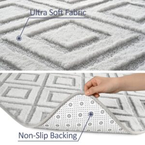 ST. BRIDGE Soft Grey Rugs for Bedroom 4x5.3 Feet, Geometric Memory Foam Rugs for Living Room, Fluffy Checkered Shaggy Area Rug for Girls Kids Dorm Room, Non-Slip Washable Modern Indoor Carpet