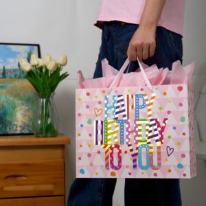 Bobobag 13" Large Gift Bag with Tissue Paper and Greeting Card ，Happy Birthday gift bags for Girls