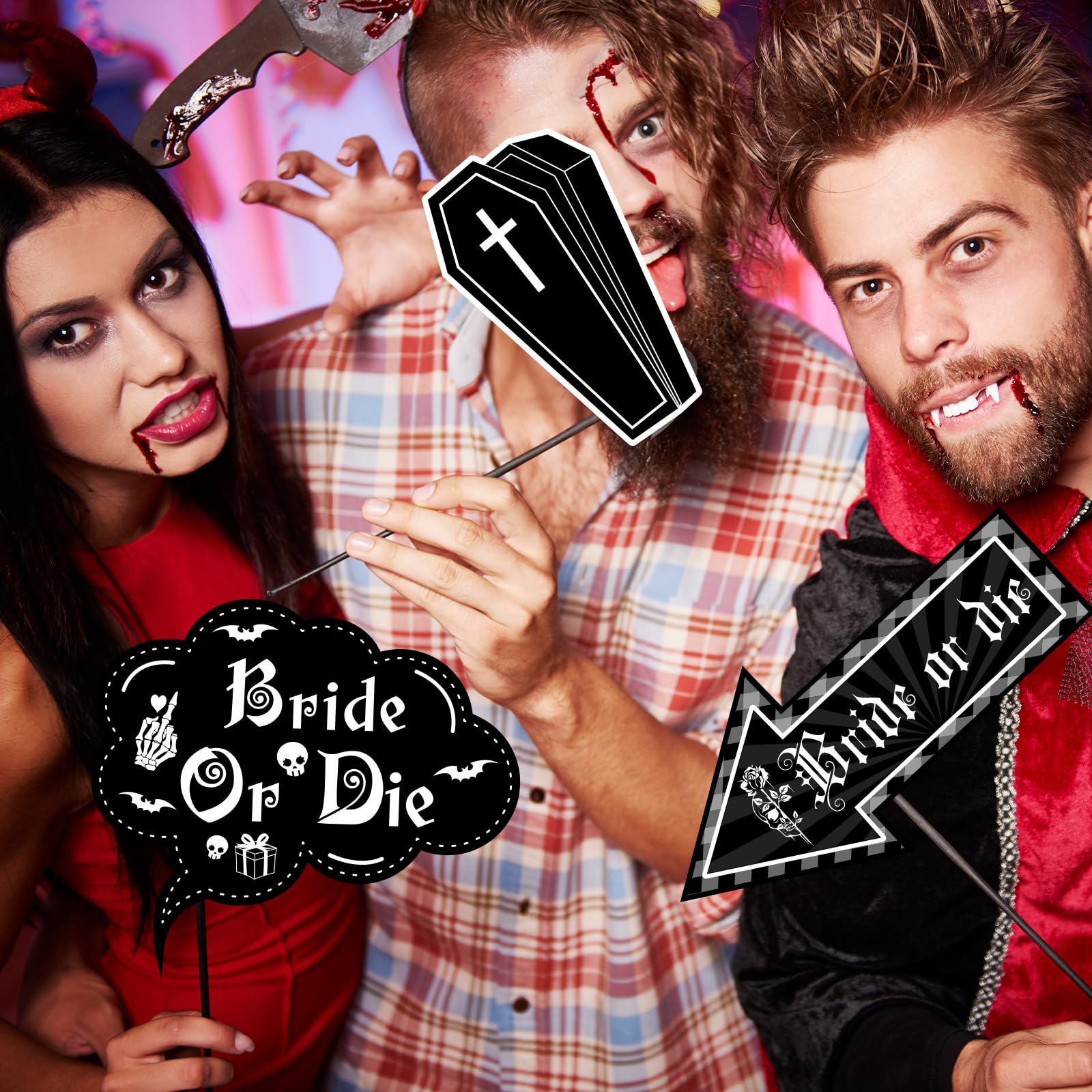 22 Pcs Bride or Die Photo Booth Props Kit - Gothic Bachelorette Decorations for Women Girls, RIP Single Life Selfie Props for Bridal Shower Halloween Till Death Do Us Party Supplies(Black + White)