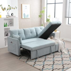 smartedge 81'' l shaped convertible sleeper sectional sofa with storage chaise, modular corner couch lounge sleeper sofa with pull out bed, comfy couches for living room, bedroom, mint green