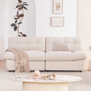 Howjoe 80" Chenille Cloud Deep Seat Overstuffed Couches for Living Room, Cozy Comfy Cloud Sofa with Solid Wood Frame, Modern Loveseat Sofa Couch for Small Spaces, Pillow-Designed Armrest Couch, Beige