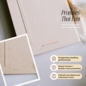 Vow Books His and Hers w/Ribbon- Hardcover Premium Velvet Linen - Wedding Vow Books w/Gold Foil Lettering Embossed - Neutral Convertible Vow Books for Wedding - Keepsake Gifts for Couples (Set of 2)