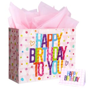 bobobag 13" large gift bag with tissue paper and greeting card ，happy birthday gift bags for girls