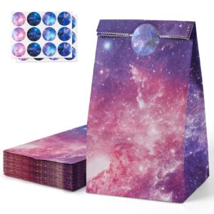 lovestown 24pcs party favor bags, space galaxy print candy paper bags with stickers goodie treat bags for kids birthday space galaxy party supplies