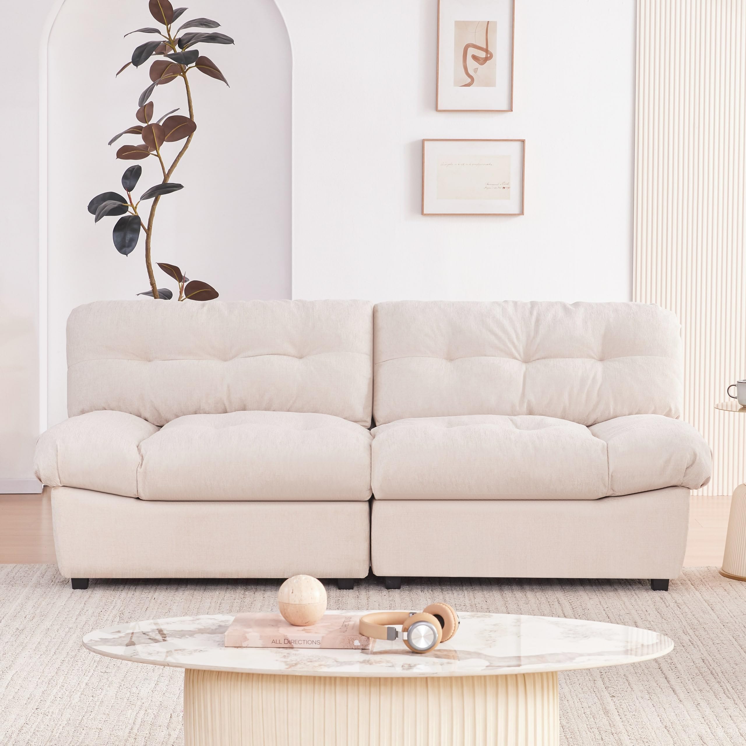 Howjoe 80" Chenille Cloud Deep Seat Overstuffed Couches for Living Room, Cozy Comfy Cloud Sofa with Solid Wood Frame, Modern Loveseat Sofa Couch for Small Spaces, Pillow-Designed Armrest Couch, Beige