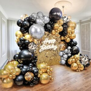 160pcs glod sliver black confetti balloons arch garland kit for birthday graduation baby shower wedding party supplies decoration (gold silver black)