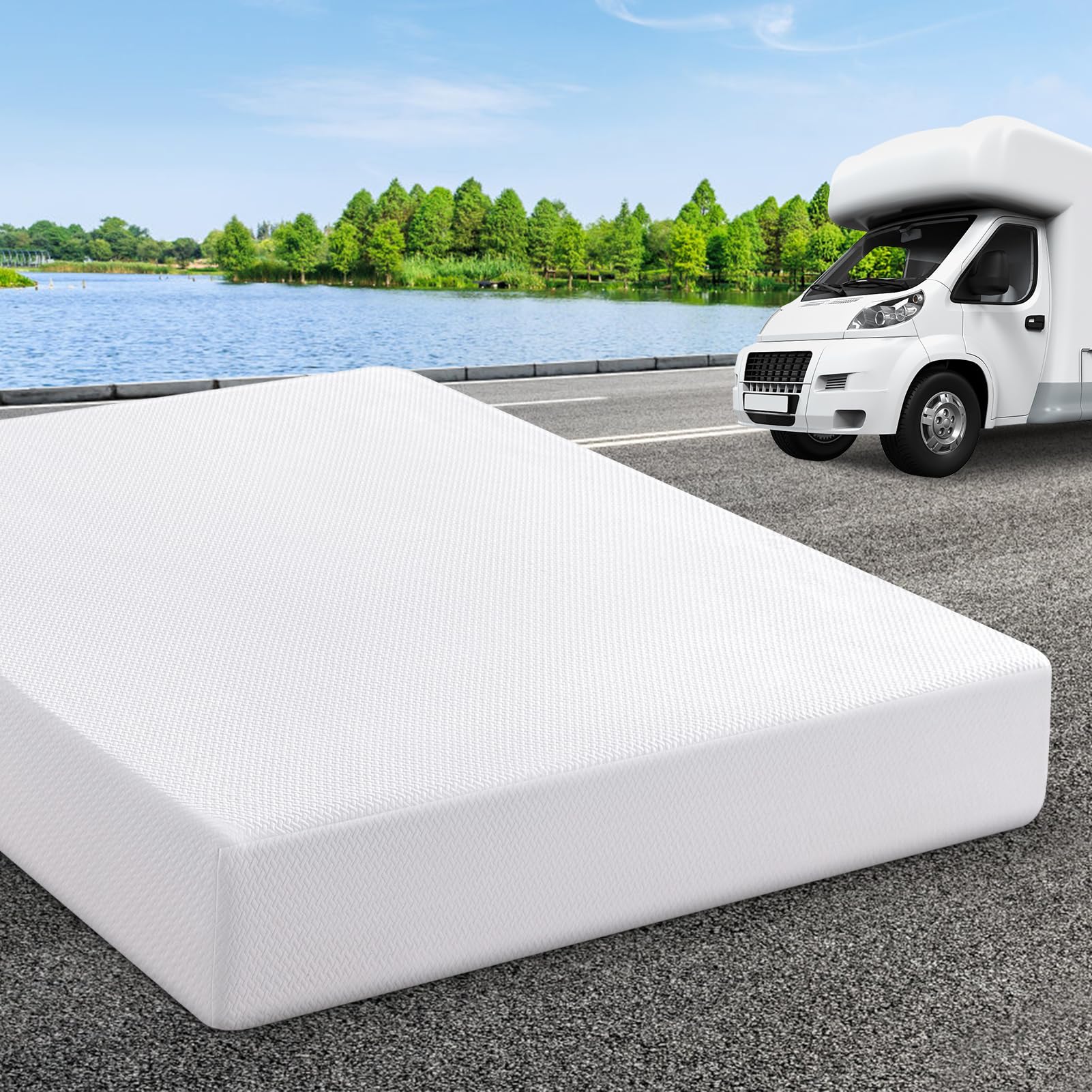 Hcore RV Mattress King 10 Inch Memory Foam Mattress, Cooling Green Tea/Gel Medium Firm Bed Mattress in a Box for Camper/Trailer/Truck, Deep Sleep CertiPUR-US Mattresses Made in USA 80'' x 72''