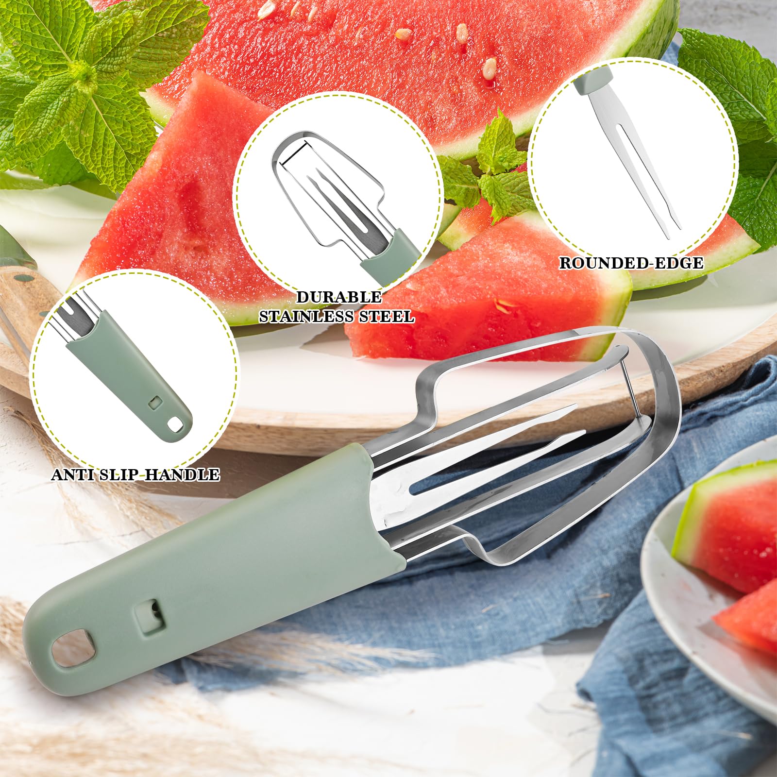 Watermelon Fork Slicer Cutter,3-in-1 Watermelon Cutter Slicer Tool, Stainless Steel Watermelon Popsicle Cutter Tool,Melon Cutter Knife Portability Fruit Fork for Camping Kitchen Gadgets