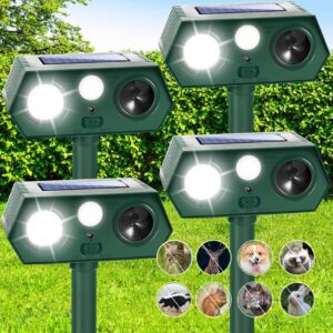 2024 solar ultrasonic animal repellent outdoor cat deterrent with motion sensor for deer squirrel cat dog skunk rabbit raccoon, deer repellent devices skunk repellent for yard garden, 4 pack