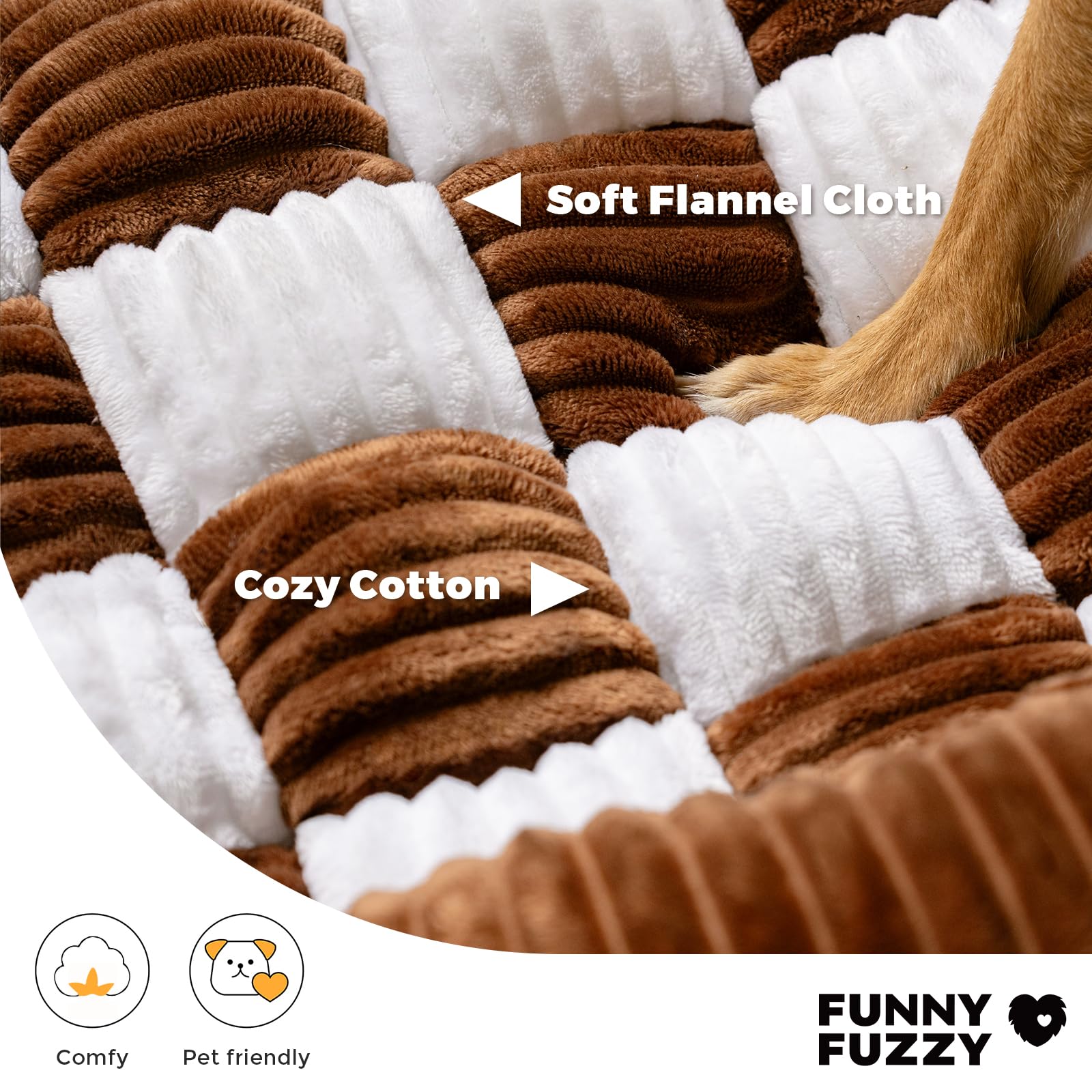 FUNNY FUZZY Couch Cover for Dogs, Large Dog Couch Cover Bed Cream Square Plaid Washable Pet Mat for Furniture Protector Sofa Cover for Home and Car, X-Large, Brown