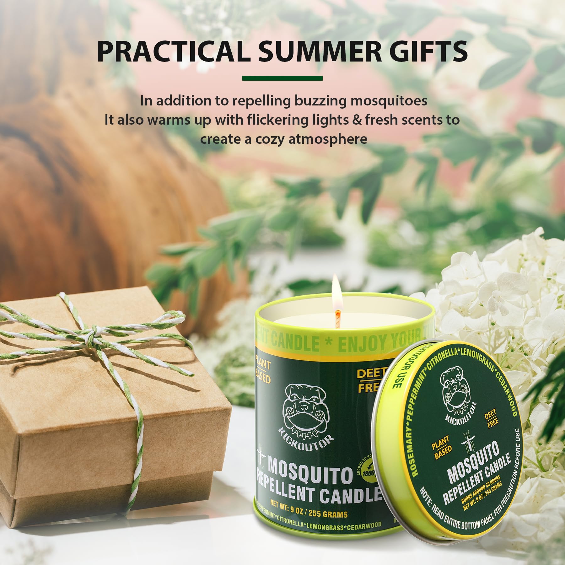 KICKOUTOR Mosquito Repellent Candle 2PCS 9oz Citronella Candles Natural 30 Hours DEET Free Anti Bug Candle Made with Essential Oils Soy Beeswax for Outdoor Patio Camping Picnic Indoor Room