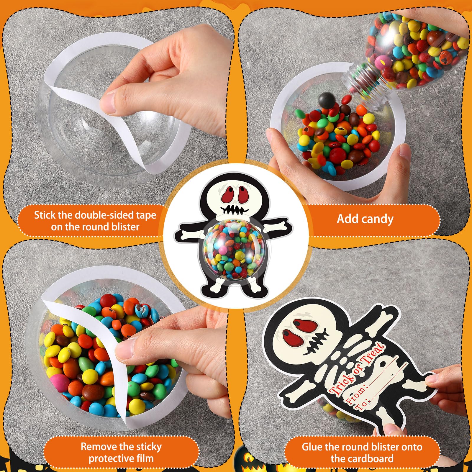 Sinload 48 Pcs Halloween Candy Holder Cards with Plastic Shaker Domes Halloween Greeting Cards DIY Crafts for Goodie Bags Stuffers School Classroom Prizes Gifts Party Favor (Candy Not Included)