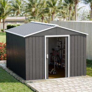 welyas outdoor metal storage shed 10x8ft, outside sheds storage with double lockable doors & air vent, large tool sheds house for garden patio lawn backyard to store bikes,lawnmower,garage, gray