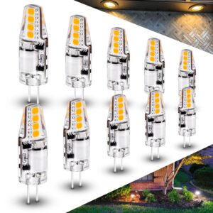 g4 led bulb 2w 2700k warm white ac/dc 12v 10w-20w t3 jc type bi-pin g4 base halogen bulb for outdoor landscape path lighting under cabinet puck lights chandelier rv camper boats,no-flicker,10 pack