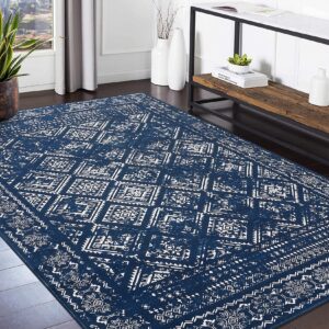 cozyloom large 9x12 area rug moroccan rug washable rugs for living room indoor soft vintage rugs for bedroom non slip backing distressed carpet for nursery playroom home office foldable thin rug blue