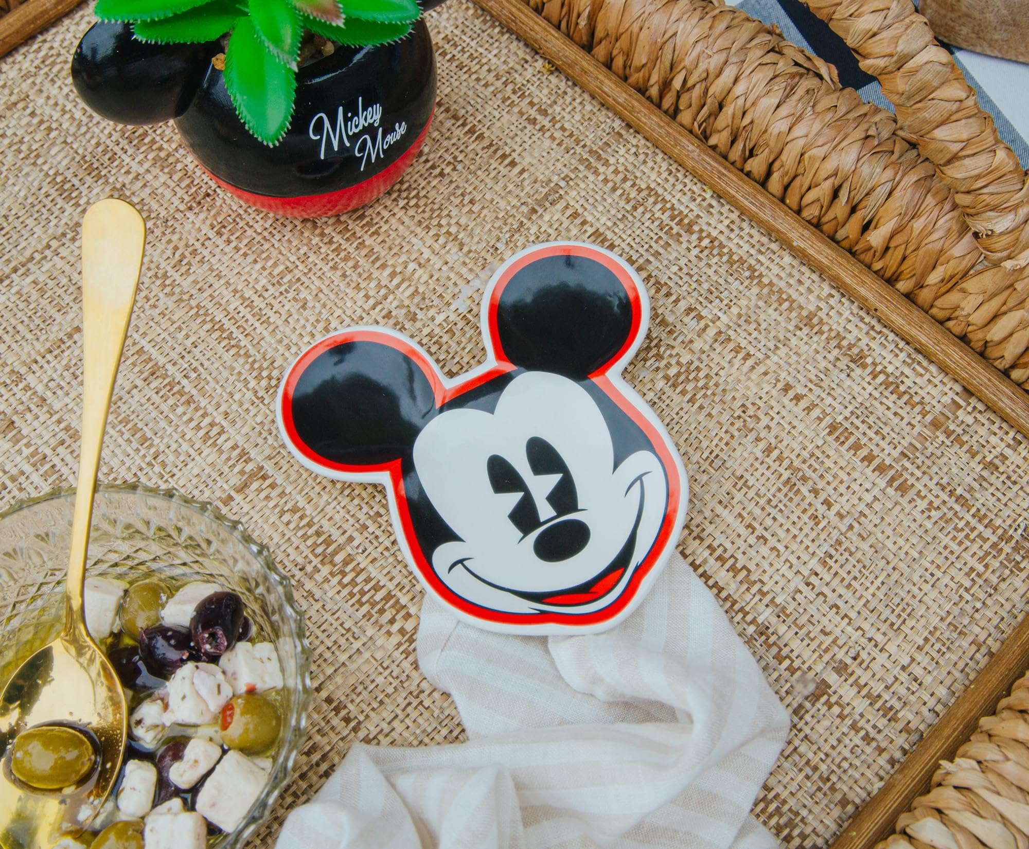 Disney Mickey Mouse Sculpted Ceramic Spoon Rest Holder | Kitchen Organizer For Utensils To Keep Countertop Clean