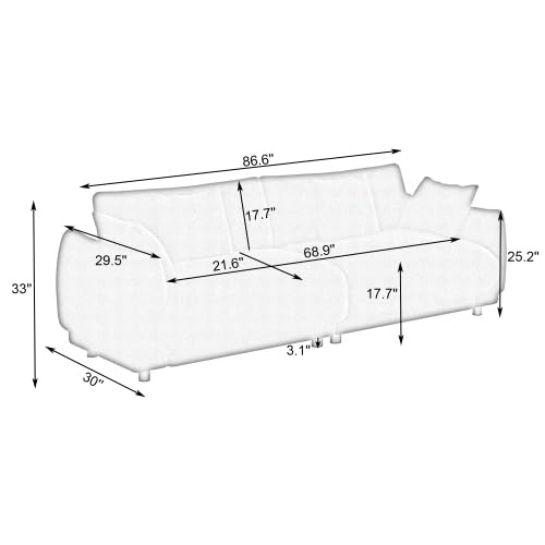 87" Sherpa Teddy Modular Loveseat Sectional Sofas, Modern Luxury Contemporary 3-Seat Cloud Couch with Metal Legs, Lambswool Fabric Leisure Sofa&Couches Furniture for Apartment,Office,2 Pillows