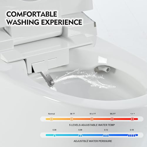 Luxury Smart Toilet with Dryer and warm water, Elongated Bidet Toilet with Heated Seat, with Remote Control, LED Night Light, Power Outage Flushing, Soft Close Cover,Whit