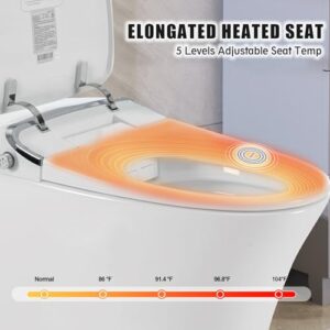 Luxury Smart Toilet with Dryer and warm water, Elongated Bidet Toilet with Heated Seat, with Remote Control, LED Night Light, Power Outage Flushing, Soft Close Cover,Whit