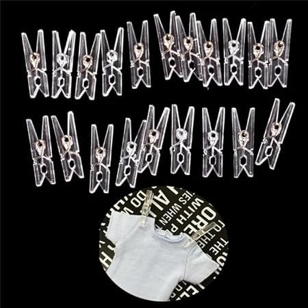 20Pcs Clear Plastic Clothes Pins,Clothes Line String Clips, Mini Clothes Pins, Photo Paper Peg Pins Craft Clips, Laundry Storage and Organization (2.5cm)