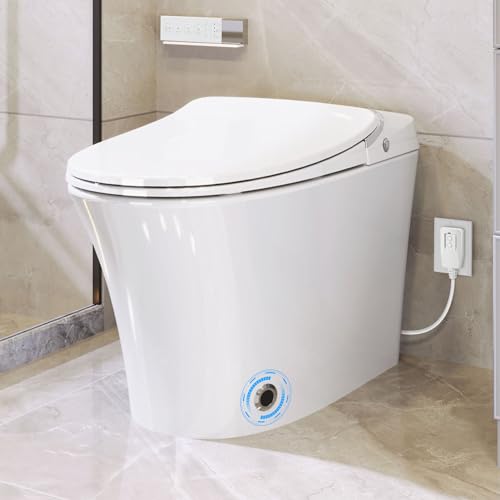 Luxury Smart Toilet with Dryer and warm water, Elongated Bidet Toilet with Heated Seat, with Remote Control, LED Night Light, Power Outage Flushing, Soft Close Cover,Whit