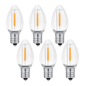 neteha 6 pack c7 clear led replacement christmas light bulb, c7 e12 base 120v waterproof led bulbs for christmas outdoor string lights, halloween decoration bulb