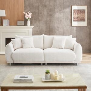 87" sherpa teddy modular loveseat sectional sofas, modern luxury contemporary 3-seat cloud couch with metal legs, lambswool fabric leisure sofa&couches furniture for apartment,office,2 pillows