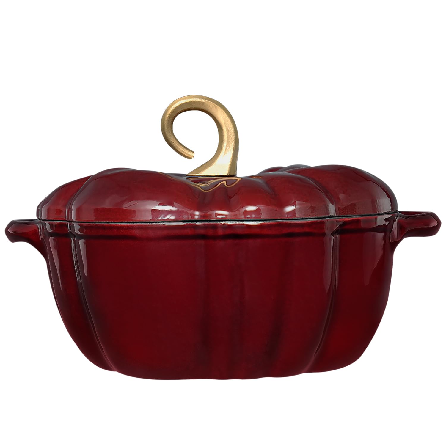 Flavehc Pumpkin Dutch Oven Pot with Lid 1.8 qt Pumpkin Cast Iron Dutch Oven for Bread Baking Red Enameled Cast Iron Dutch Oven with Handels