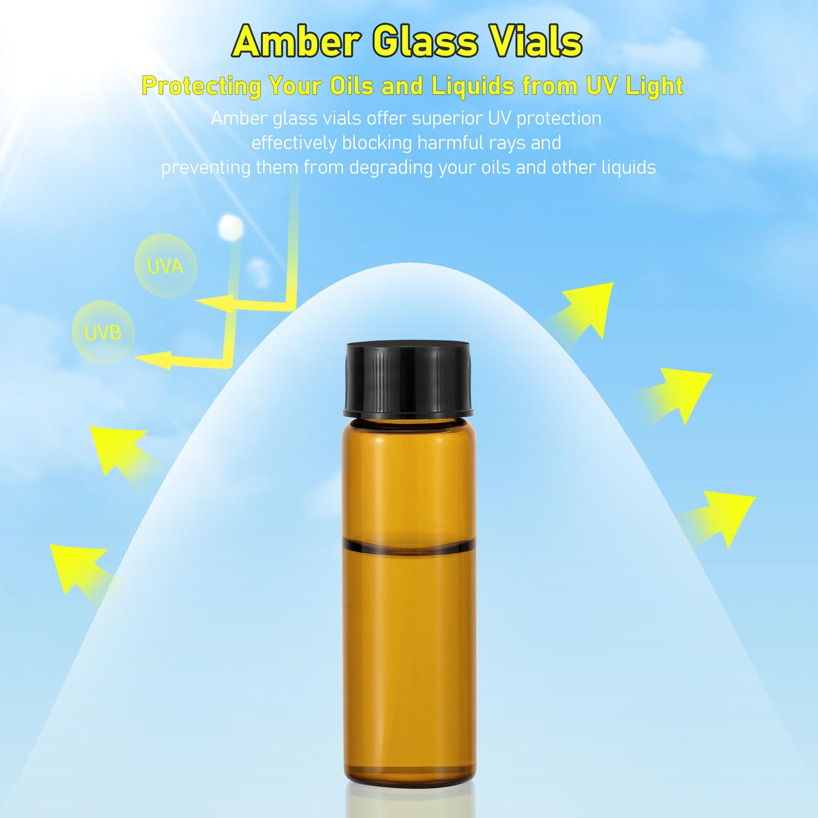 Njvial 36Pcs 15ml Small Amber Glass Vials with Lids Lab Sample Vials Empty Refillable Perfume Travel Mini Glass Bottles with Screw Caps for Essential Oils