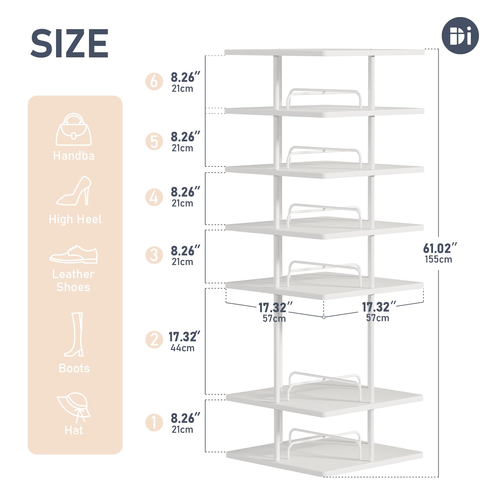 DIMJ Rotating Shoe Rack Tower - 6-Tier Spinning Shoe Rack, Revolving 360 Shoe Organizer Spinning Tower for Storage of Shoes/Boots/Bags, Square Carousel Rotate Shoes Closet Organization White