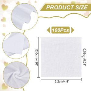 NBEADS 100 Pcs 100% Cotton Fabric, White Precut Square Fabrics 4.96x4.8 Inch Embroidery Fabric Cross Stitch Cloth Cotton Aida Fabric for Embroidery Quilting Tie-dye Hand Painting Sewing