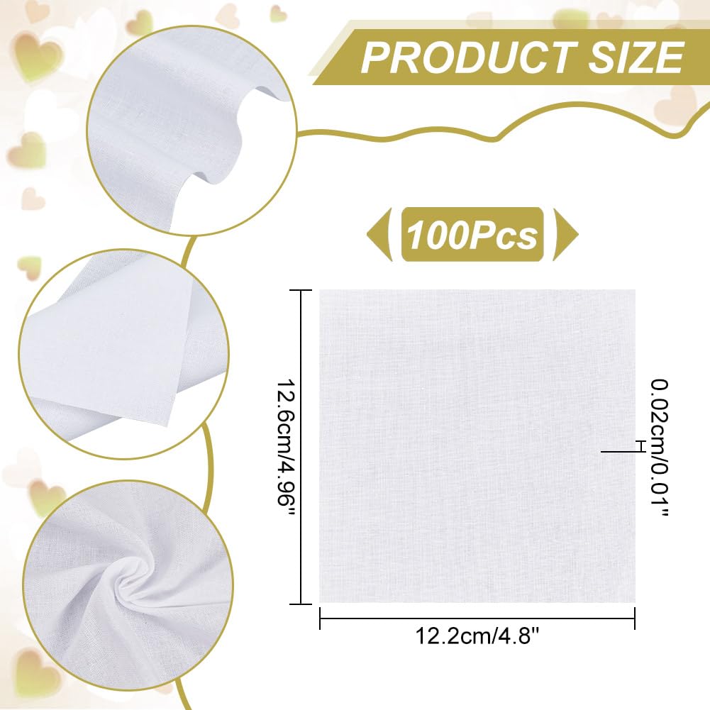 NBEADS 100 Pcs 100% Cotton Fabric, White Precut Square Fabrics 4.96x4.8 Inch Embroidery Fabric Cross Stitch Cloth Cotton Aida Fabric for Embroidery Quilting Tie-dye Hand Painting Sewing