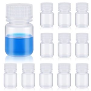 tatuo 12 pcs 1oz pill bottle sample bottles polypropylene wide mouth reagent bottle plastic with screw caps translucent pp sample containers with lid for liquids, laboratory, travel, at home