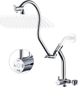 g-promise all metal shower diverter with low handheld holder and 13 inch curved adjustable shower head extension arm, 3-way diverter valve with pause mode (chrome)