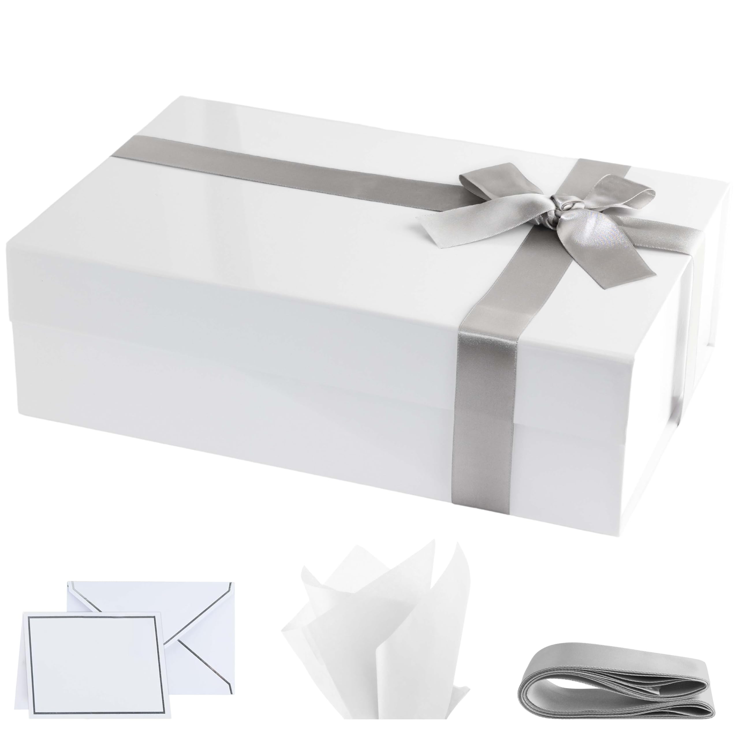 Purple Q Crafts Premium White Gift Box with Magnetic Closure - 14x9x4 inches - Includes Ribbon and Gift Card - Elegant Presentation Box for All Occasions