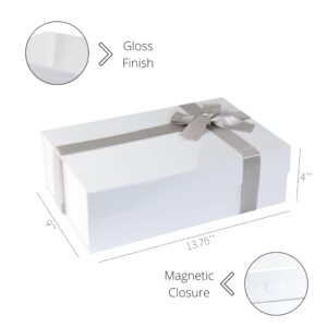 Purple Q Crafts Premium White Gift Box with Magnetic Closure - 14x9x4 inches - Includes Ribbon and Gift Card - Elegant Presentation Box for All Occasions