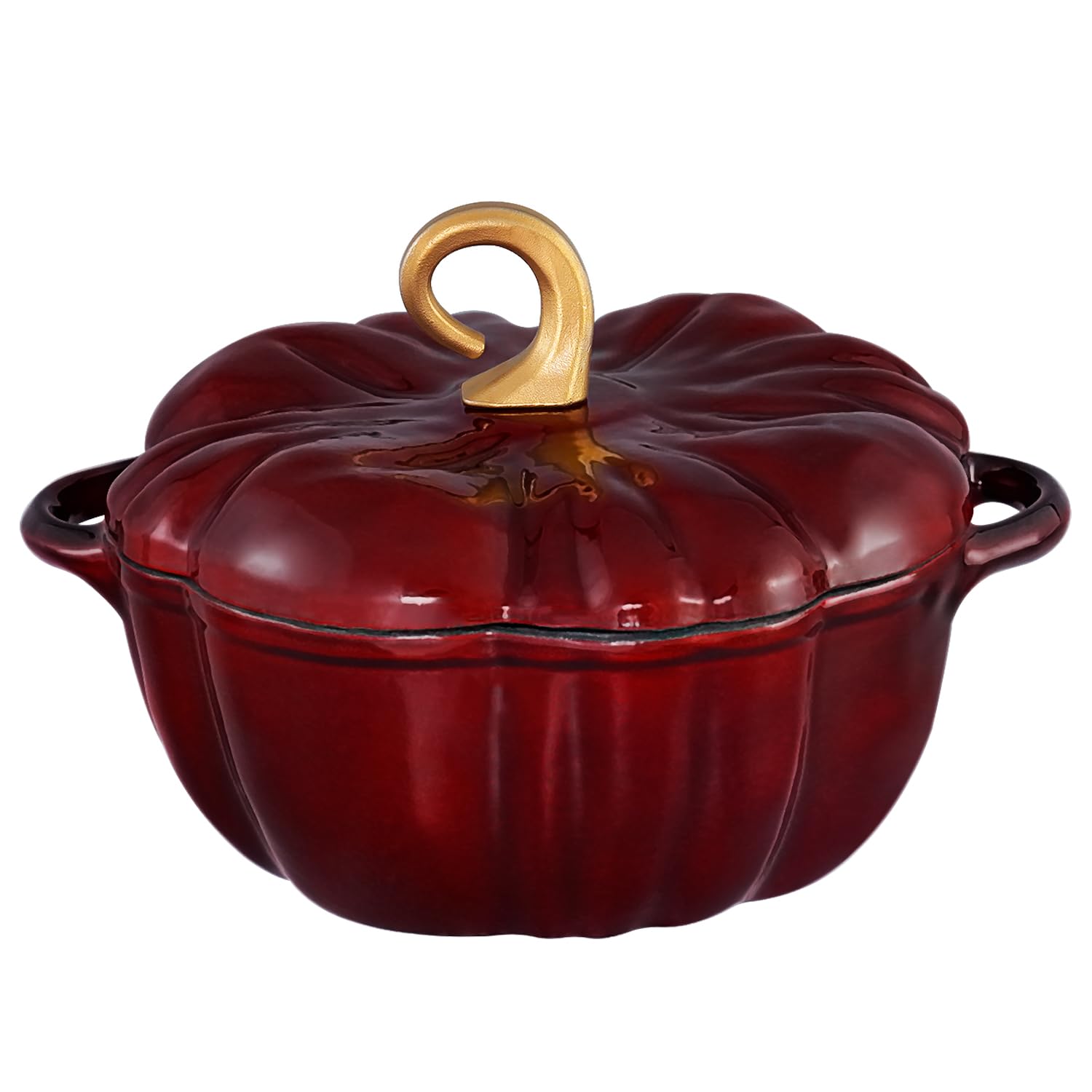 Flavehc Pumpkin Dutch Oven Pot with Lid 1.8 qt Pumpkin Cast Iron Dutch Oven for Bread Baking Red Enameled Cast Iron Dutch Oven with Handels