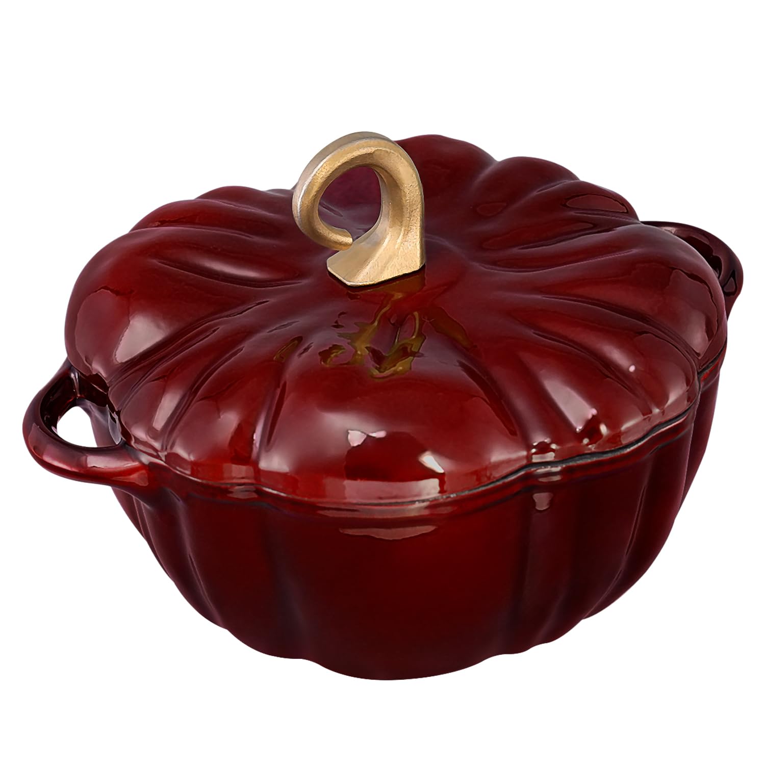 Flavehc Pumpkin Dutch Oven Pot with Lid 1.8 qt Pumpkin Cast Iron Dutch Oven for Bread Baking Red Enameled Cast Iron Dutch Oven with Handels