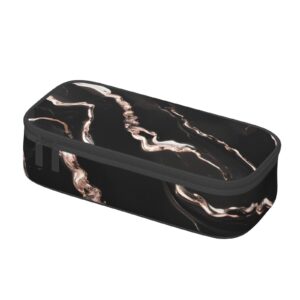 QHWLR Black rose gold Marble print Pencil Case Large Capacity Pen Pouch for interlayer Adults Cosmetic Bag Supplies ﻿