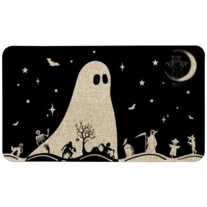 ideasonna halloween spooky ghost door mat decor, halloween outdoor welcome mat, halloween doormat, halloween mats outdoor rugs indoor, black, 17" x 30"