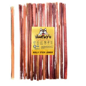 woofley's 12 inch bully sticks for small dogs - (15 count) - bully sticks for dogs - safe bully stick dog chews -easily digestible dog bully sticks