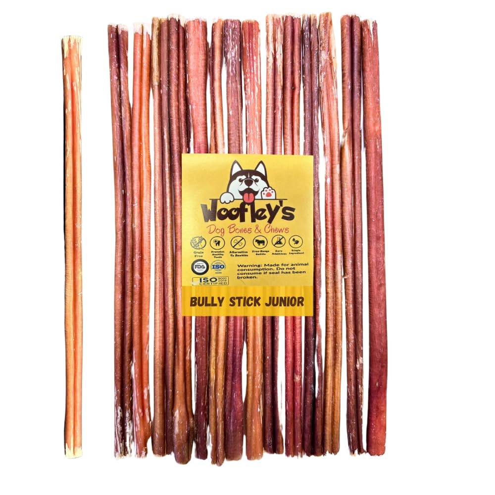 Woofley's 12 Inch Bully Sticks for Small Dogs - (15 Count) - Bully Sticks for Dogs - Safe Bully Stick Dog Chews -Easily Digestible Dog Bully Sticks