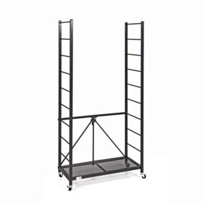 Origami R2 Series Folding Heavy Duty Steel Storage Rack Adjustable Shelving Portable Home Organization Unit with Wheels, Set of 2, Black