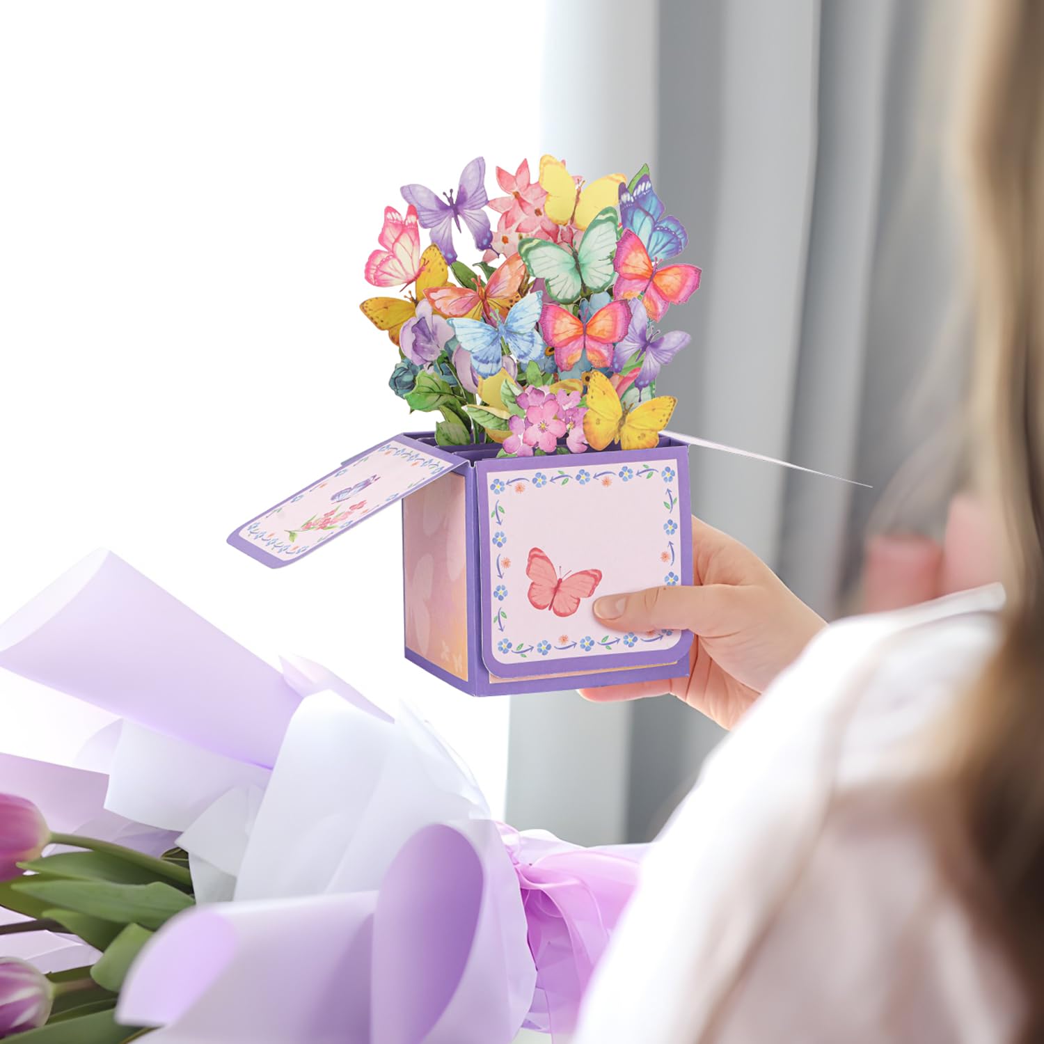 Tasodin Pop up Butterfly Cards, 3D Birthday Gift Box with Envelope, Pop Up Mothers Day Card, Thank You Greeting Card for Women Mother Wife Daughter Sister