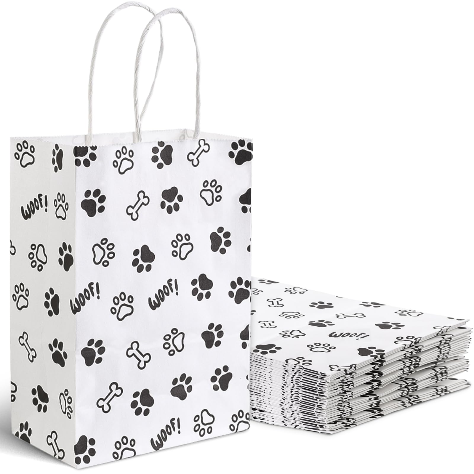 Shindel 16PCS Gift Bags, Animal Paw Prints Gift Bags with Handles Kraft Paper Retail Grocery Bags for Party Supplies Theme Party 5.5 x 2.8 x 7.9 inch