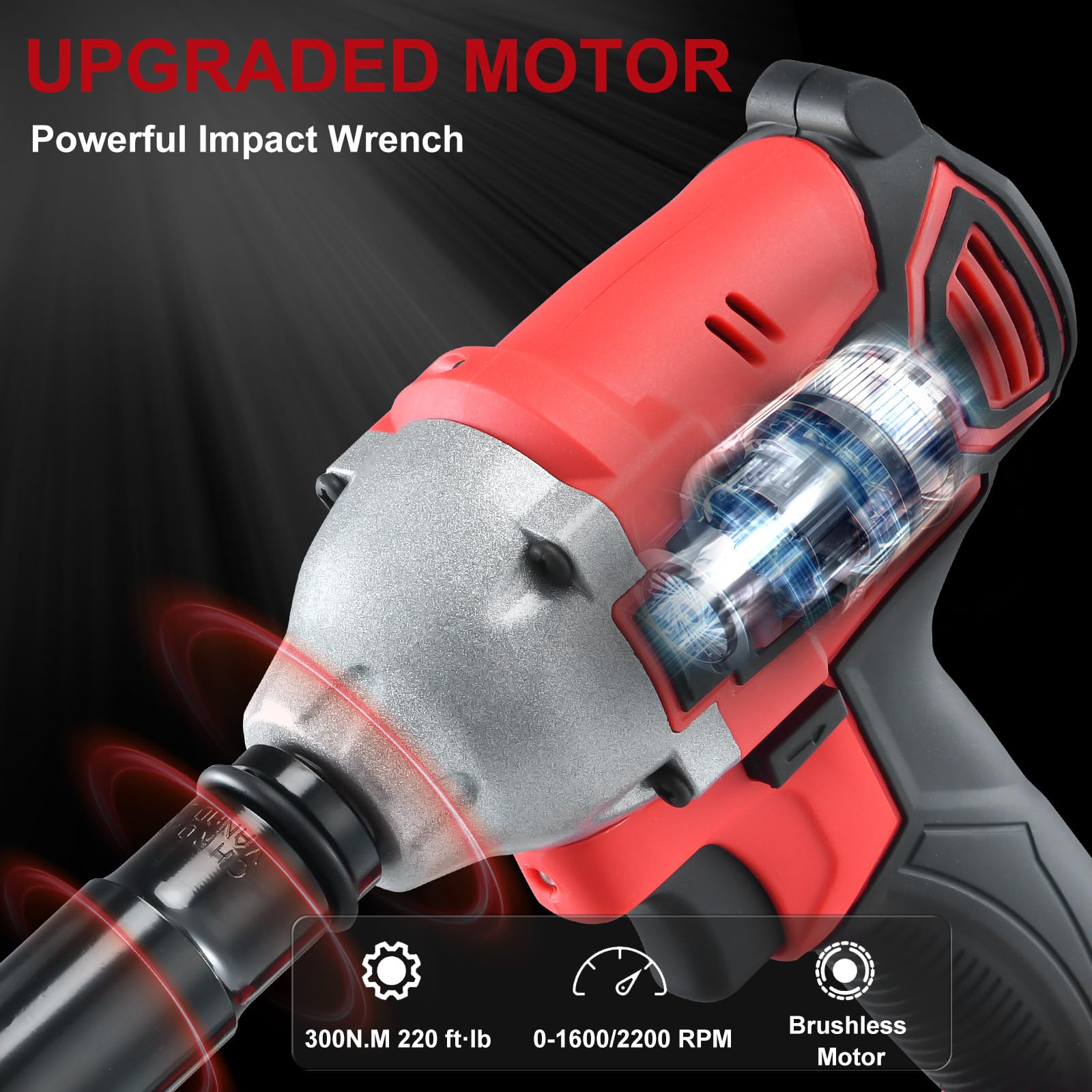 AOBEN Cordless Impact Wrench 1/2 inch,21V 300N.m Brushless Impact Gun with 2X 4.0Ah Battery,Charger & 6 Sockets,Electric Impact Wrench for Car Home (2 battery) Visit the Store