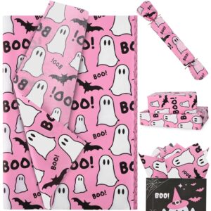 100 sheets 20 * 14 inches pink ghost and boo tissue paper halloween bat ghost printed tissue paper for birthday party baby shower halloween party diy craft