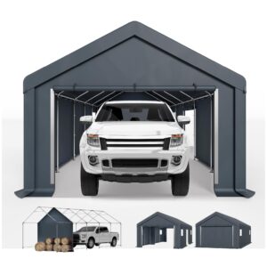 sophia & william carport portable shed shelter 13 x 24 ft, motorcycle storage tent sheds shelter garage with roll up doors, outdoor storage shed tarp heavy duty for bike garden storage, grey